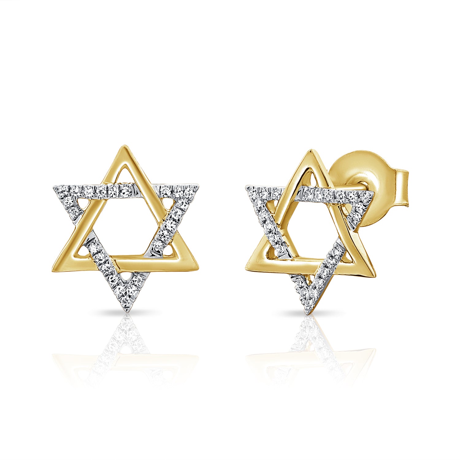 14K Gold Star of David Diamond Earrings LUXURY BY LEONARDO