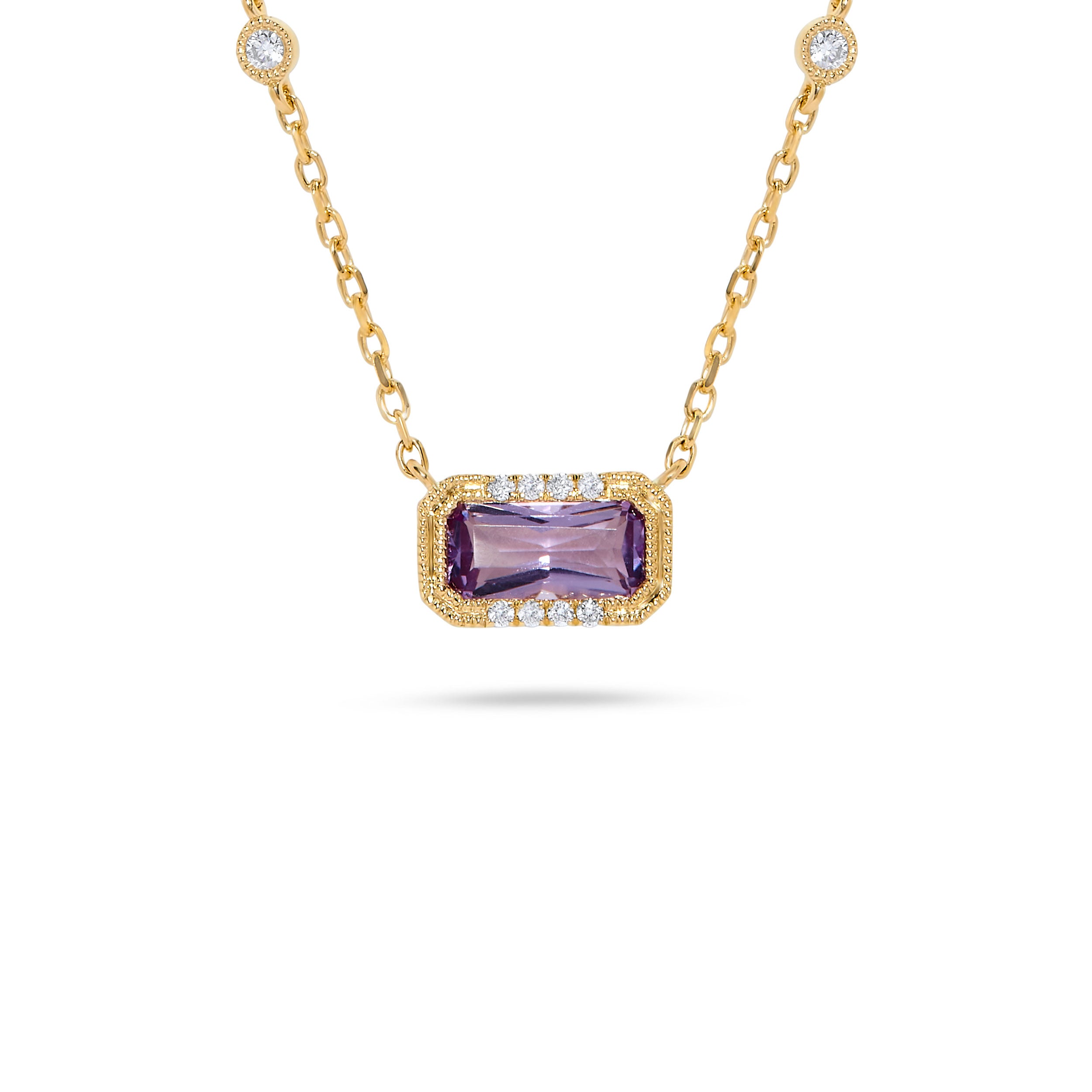 14K Yellow Gold Amethyst & Diamond Necklace – LUXURY BY LEONARDO