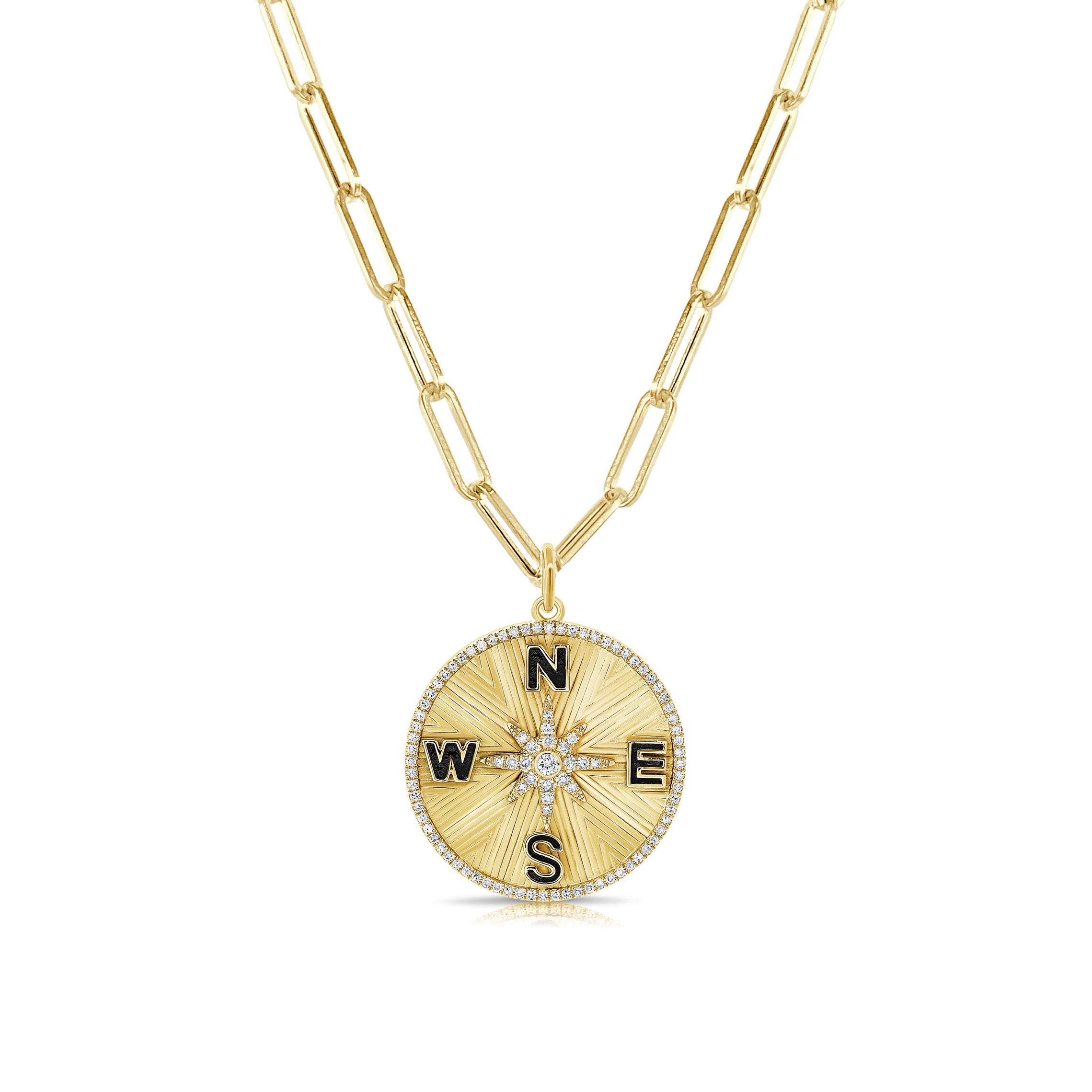 14K Gold Diamond Compass Necklace 18" – LUXURY BY LEONARDO