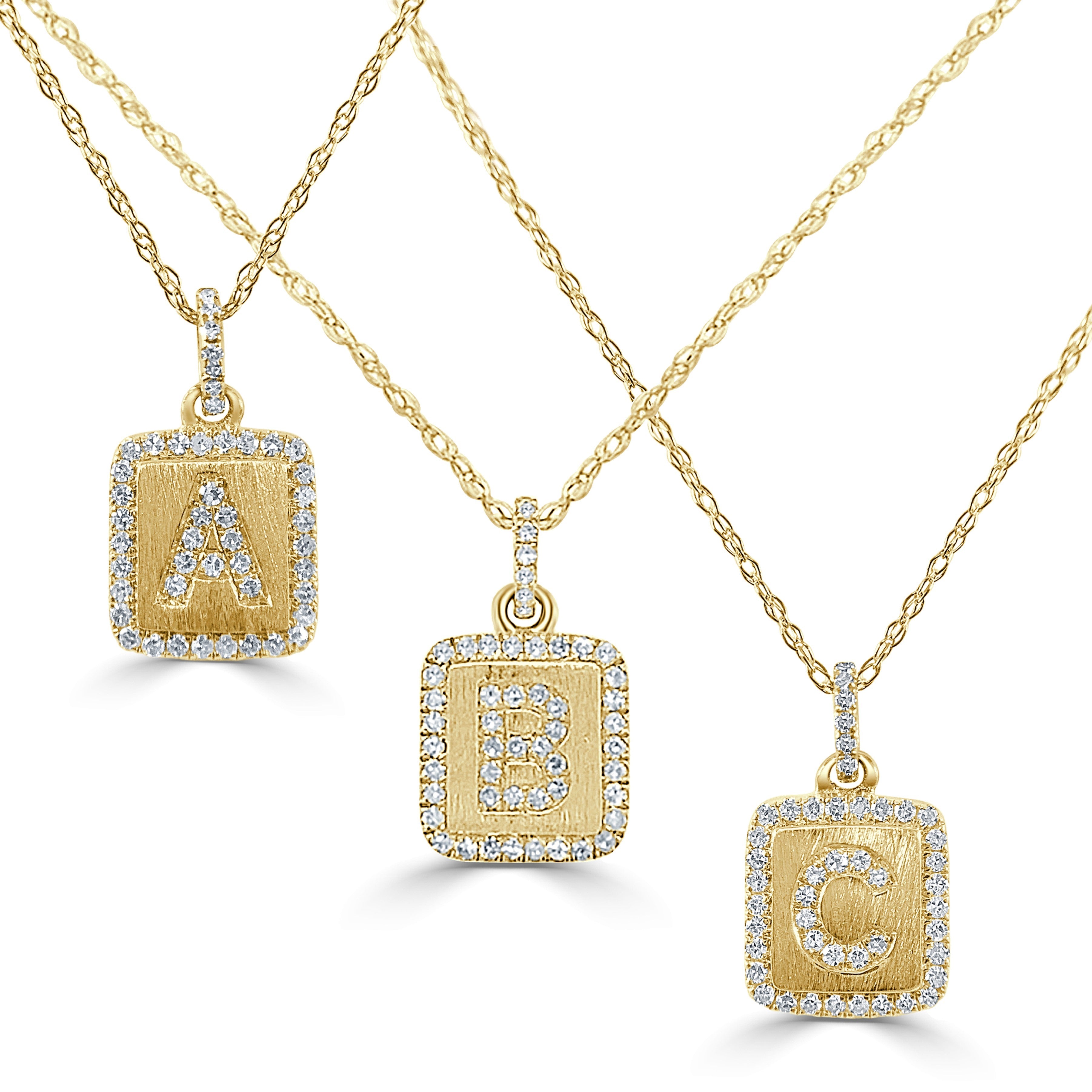 14K Gold Small Diamond Square Initial Pendant with Adjustable 16-18" C ...